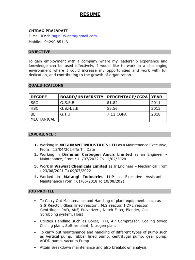 Chirag Mech CV | PDF
