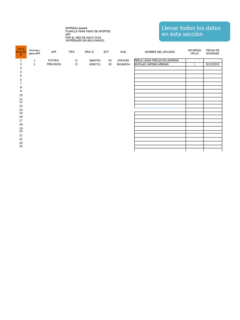 Formato PLANILLA AFP MODELO EXCEL+ | PDF