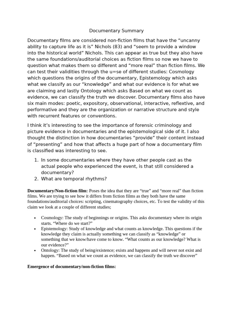 Documentary Summary | PDF