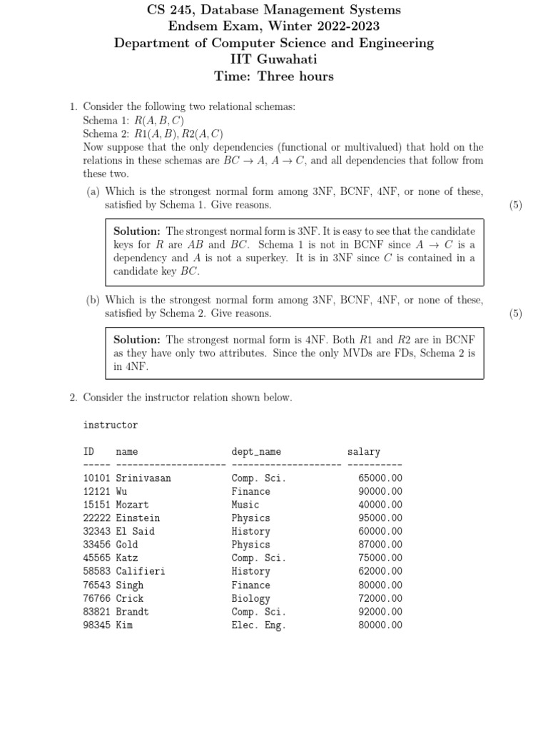 Endsem-Soln Dbms | PDF