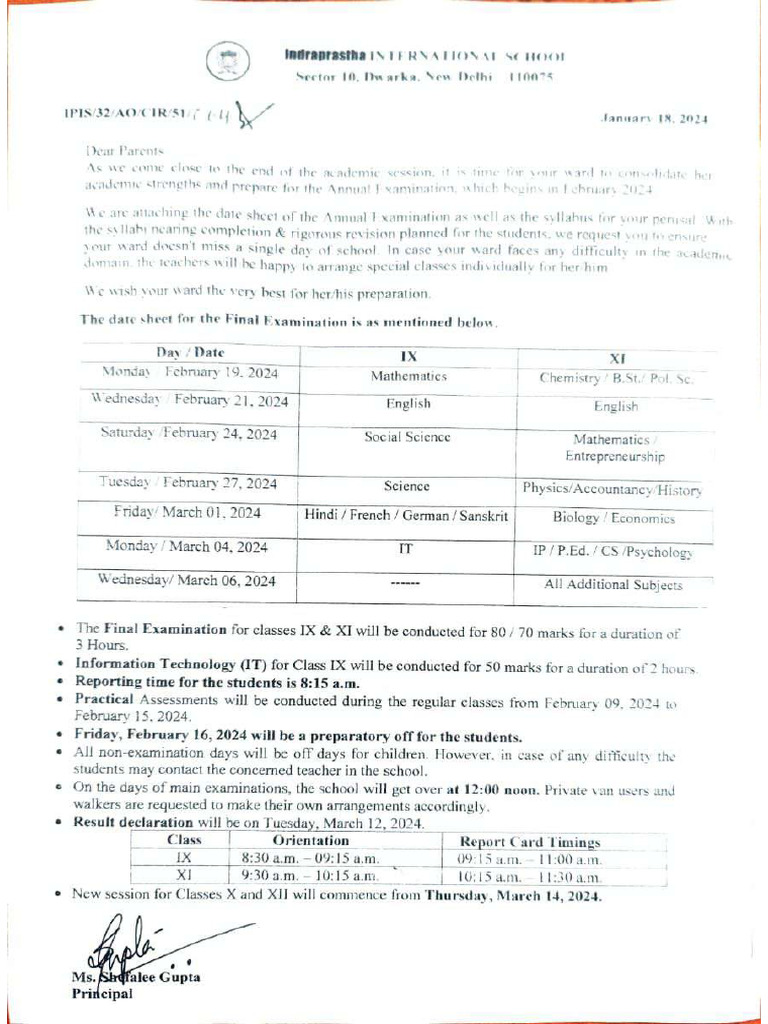 9 Final Term Date Sheet | PDF