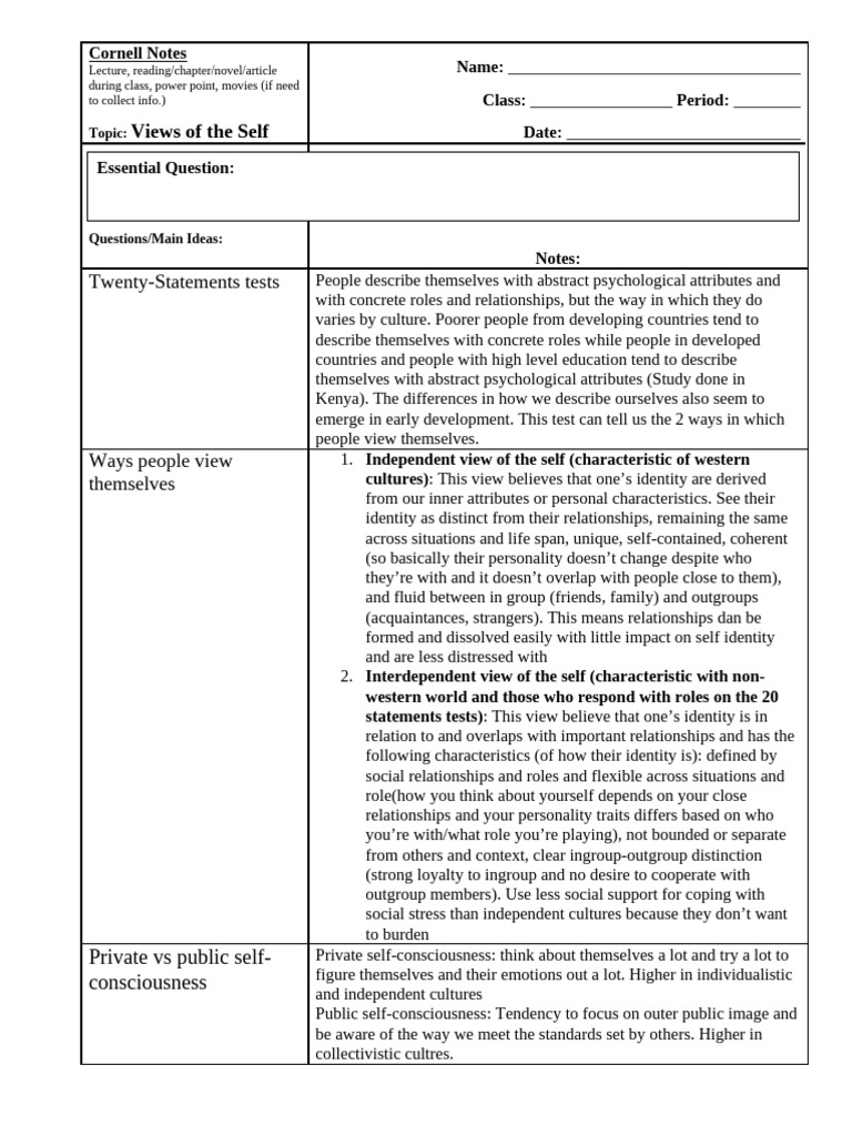 CC Psych Module 5 Vid 1 Cornell Notes | PDF