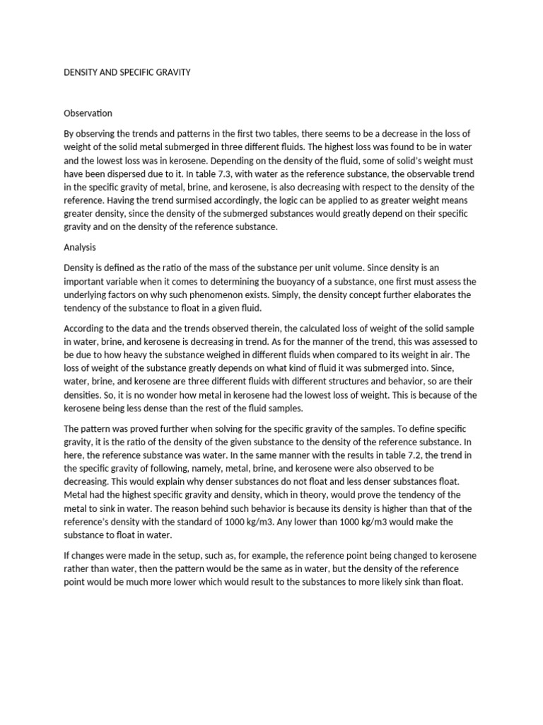 Density and Specific Gravity | PDF