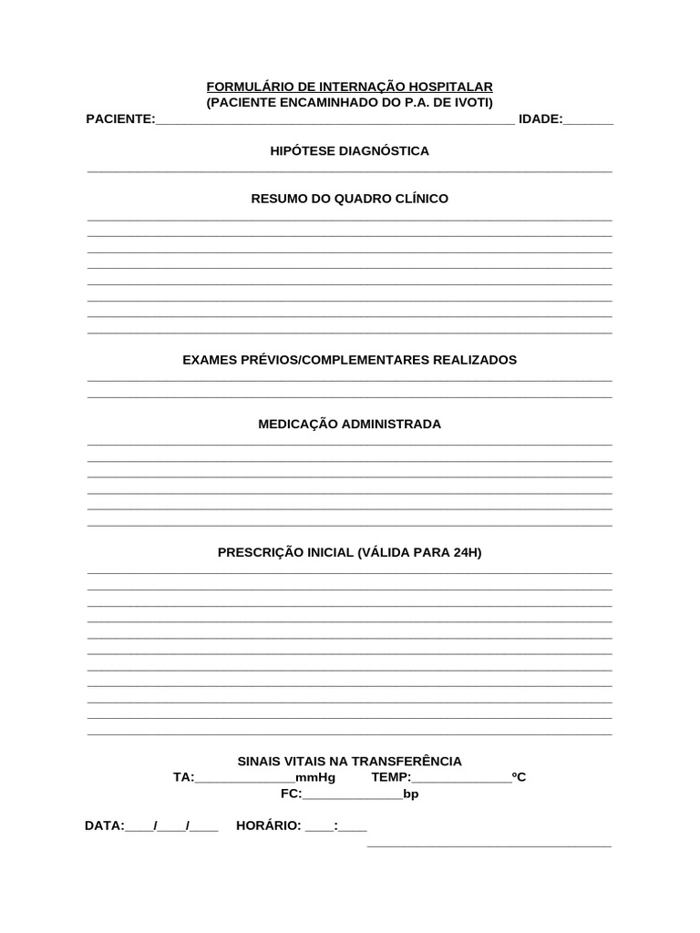 Formulário de Internação Hospitalar | PDF
