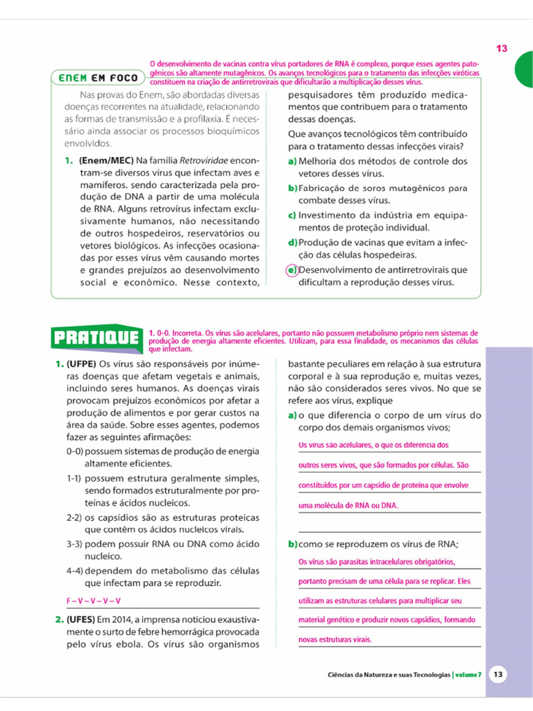 Bio - 9 - MED+ - Cap 7 (Gabarito Livro) | PDF