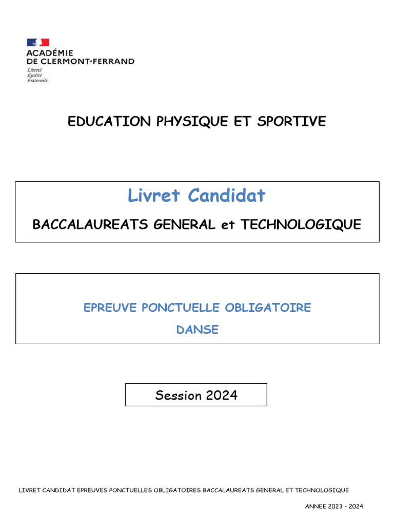 Preuve Ponctuelle Obligatoire Eps - Bac GT - Livret Candidat - Danse - 2024 15857 | PDF