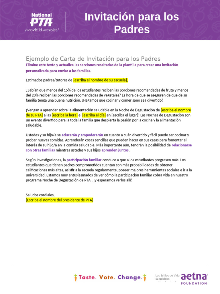 Sample Invitation Letter To Parent - Es | PDF