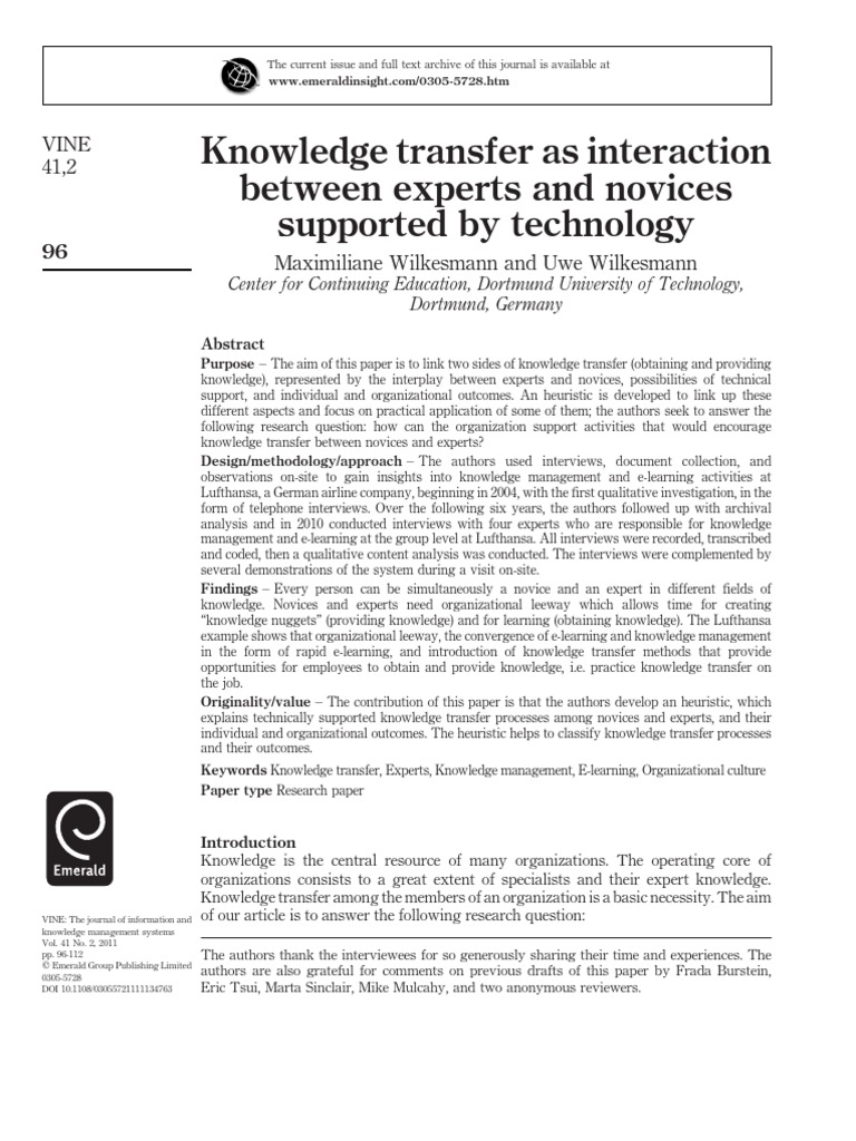 Knowledge Transfer | PDF | Educational Technology | Expert