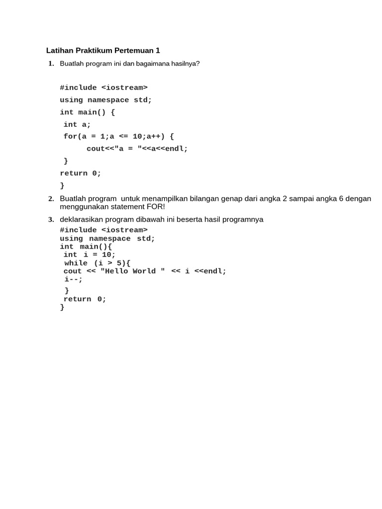 Latihan Praktikum Pertemuan 1 | PDF