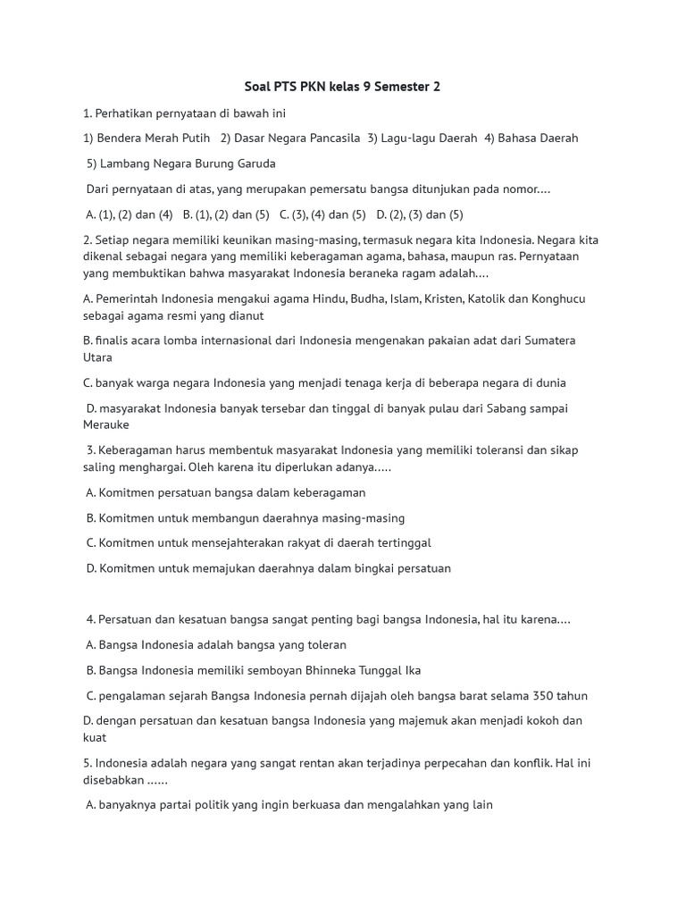 Contoh Soal PTS PKN Kelas 9 Semester 2 Dan Jawaban Contoh Soal PTS PKN Kelas 9 Semester 2 Dan ...