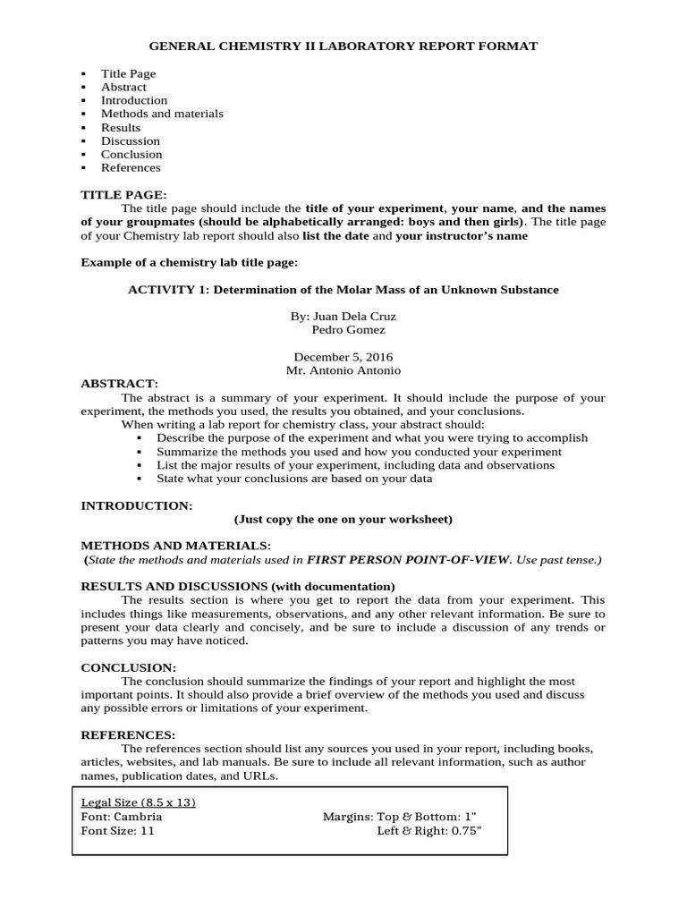 General Chemistry I Laboratory Report Format | PDF
