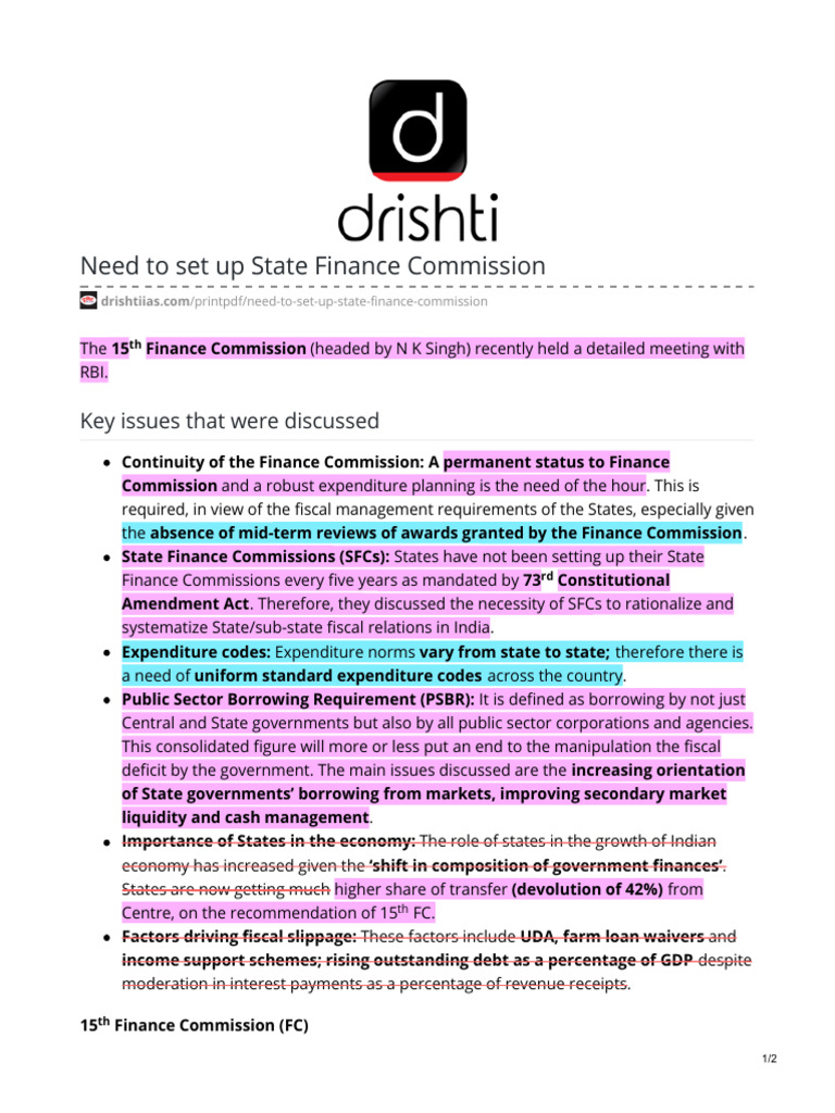 Need To Set Up State Finance Commission | PDF | Government Debt | Business