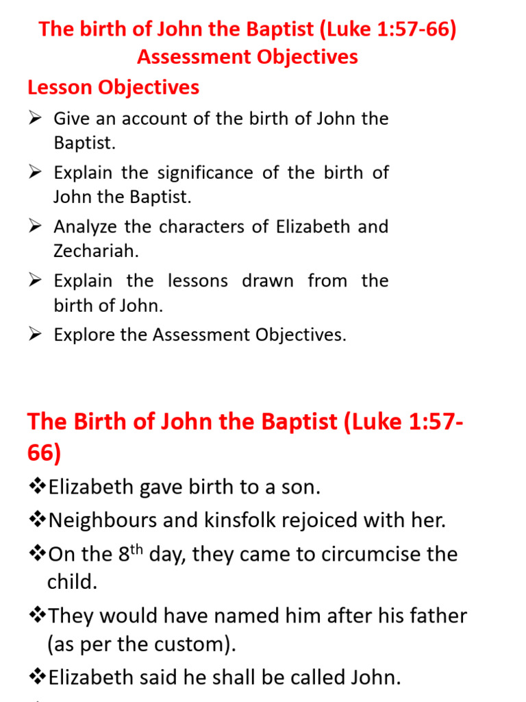 The Birth of John The Baptist + Assessment Objectives | PDF | Gospel Of ...