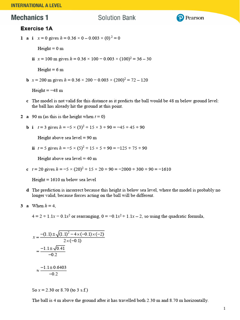 EdExcel IAL Mechanic1 Exercises Solutions | PDF