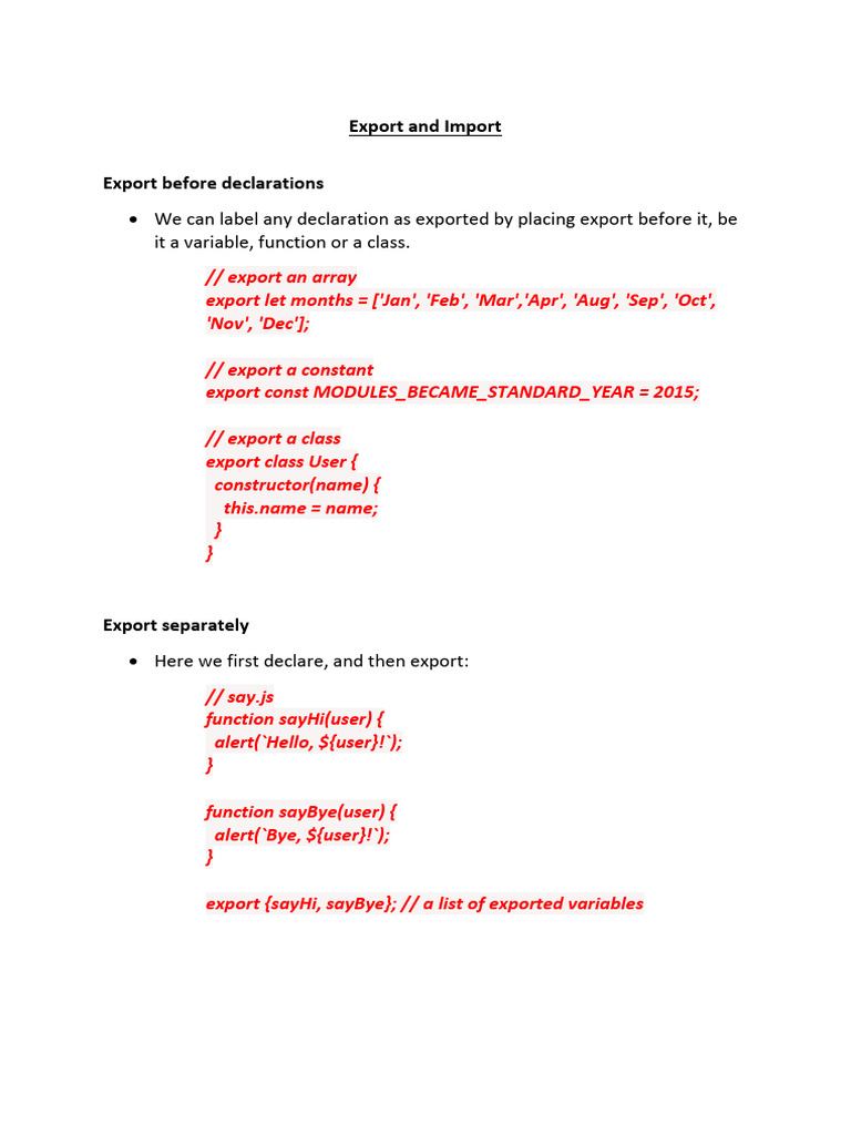 Export And Import In Javascript Pdf Constructor Object Oriented Programming Programming 