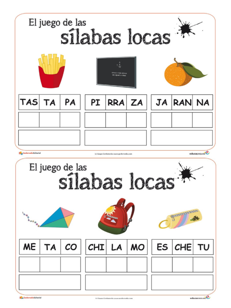 Silabas Locas - 3 Espacios | PDF
