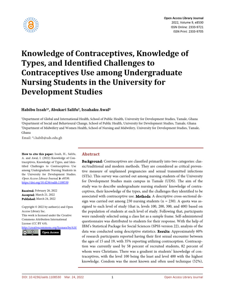 Knowledge of Contraceptives, Knowledge of Types, and Identified ...
