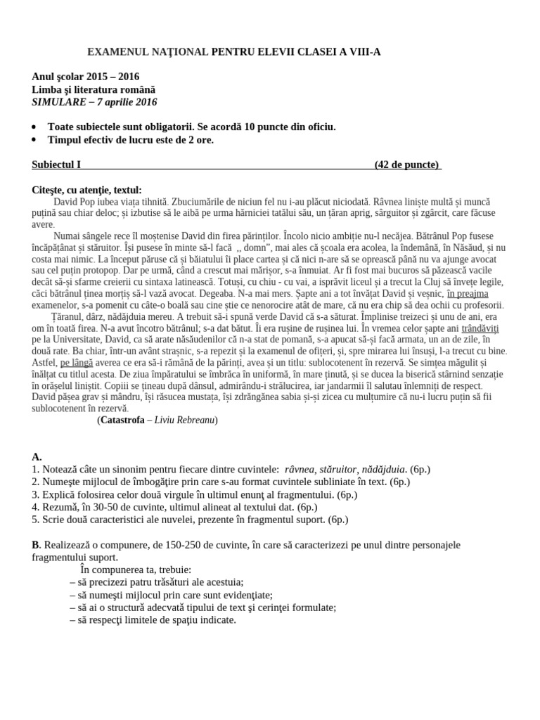 Simulare 7 Aprilie 2016 | PDF