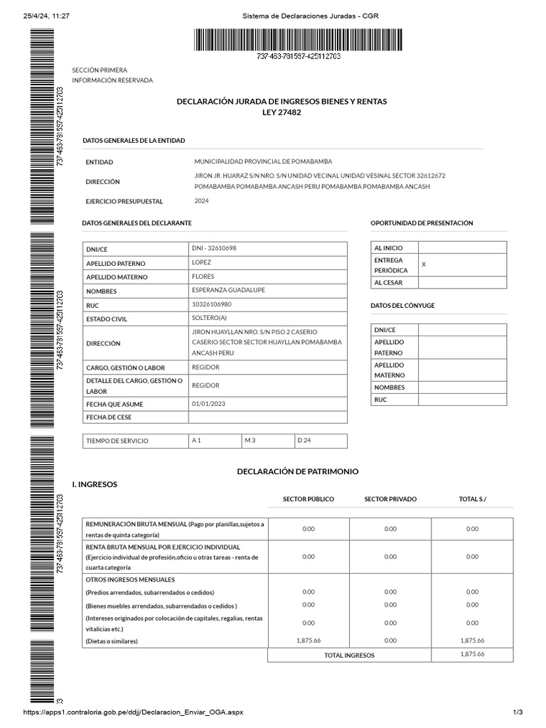 Sistema de Declaraciones Juradas - CGR ESPERANZA | PDF | Bancos | Dinero
