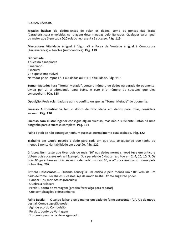 Material de Apoio - VTM V5 - Guia Das Regras Básicas | PDF