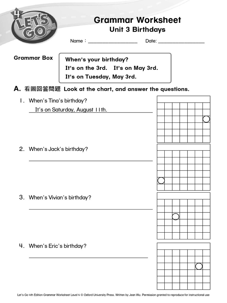 Letsgo 4 Egrammarworksheetlevel 4 Unit 3 | PDF