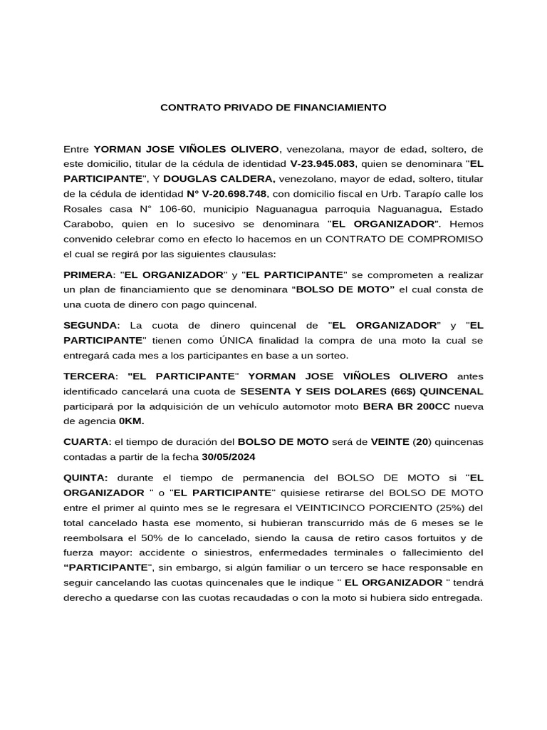 Contrato de Financiamiento | PDF
