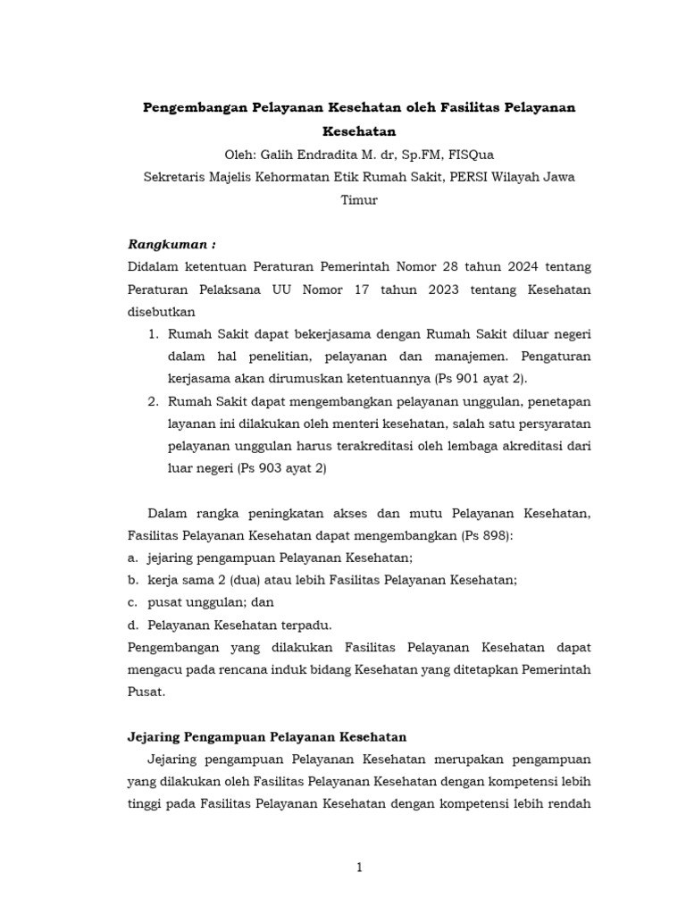 Kajian Pengembangan Pelayanan Kesehatan Dalam PP 28 Tahun 2024 - Galih ...