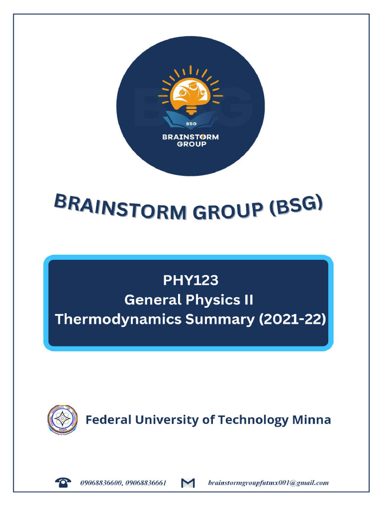 BSG PHY123 - Thermodynamics Summary | PDF