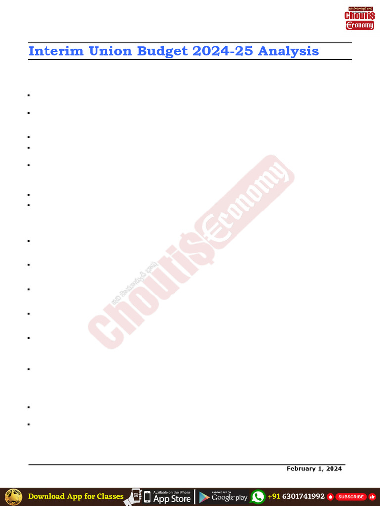 Interim Union Budget 2024-25 Analysis | PDF