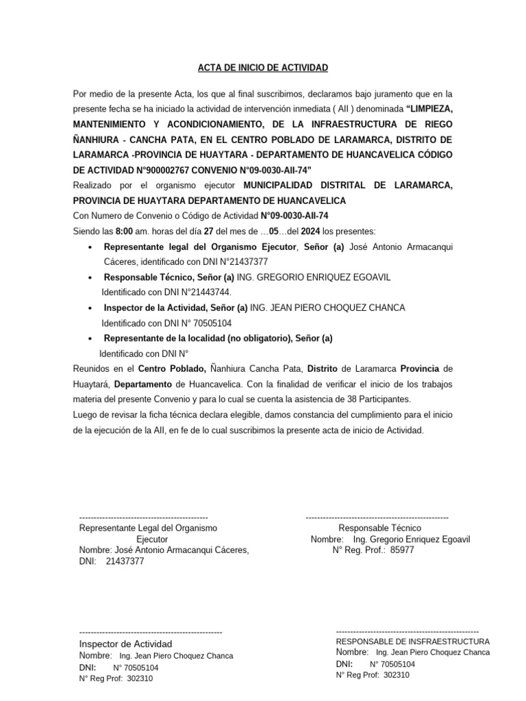 Acta de Inicio de Actividad | PDF