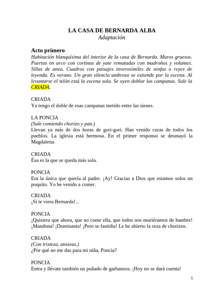 Guion - La Casa de Bernarda Alba | PDF