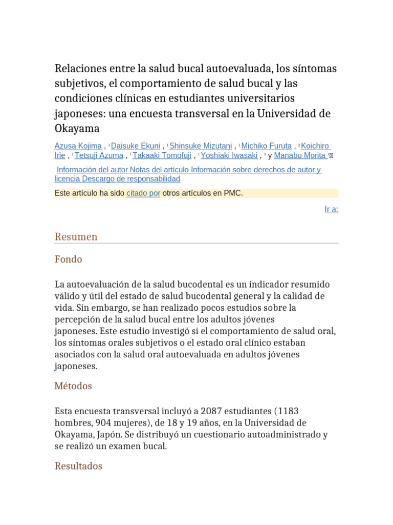 Relationships Between Self-Rated Oral Health, Subjective Symptoms | PDF