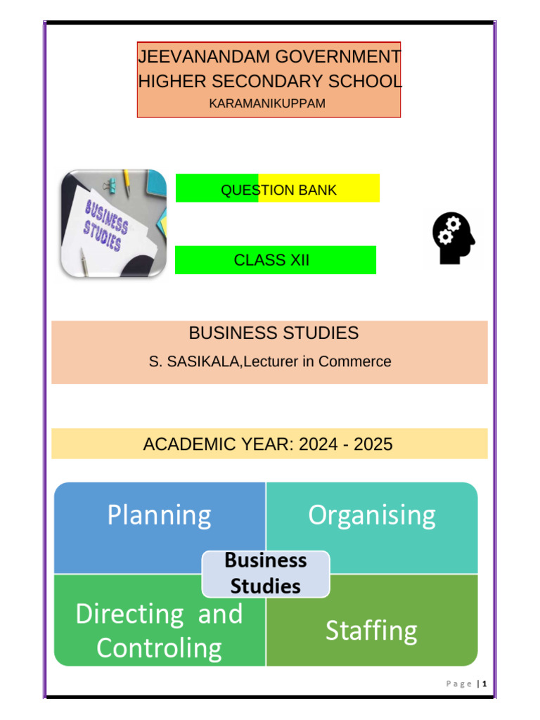 XII Business Studies 2024-25 | PDF