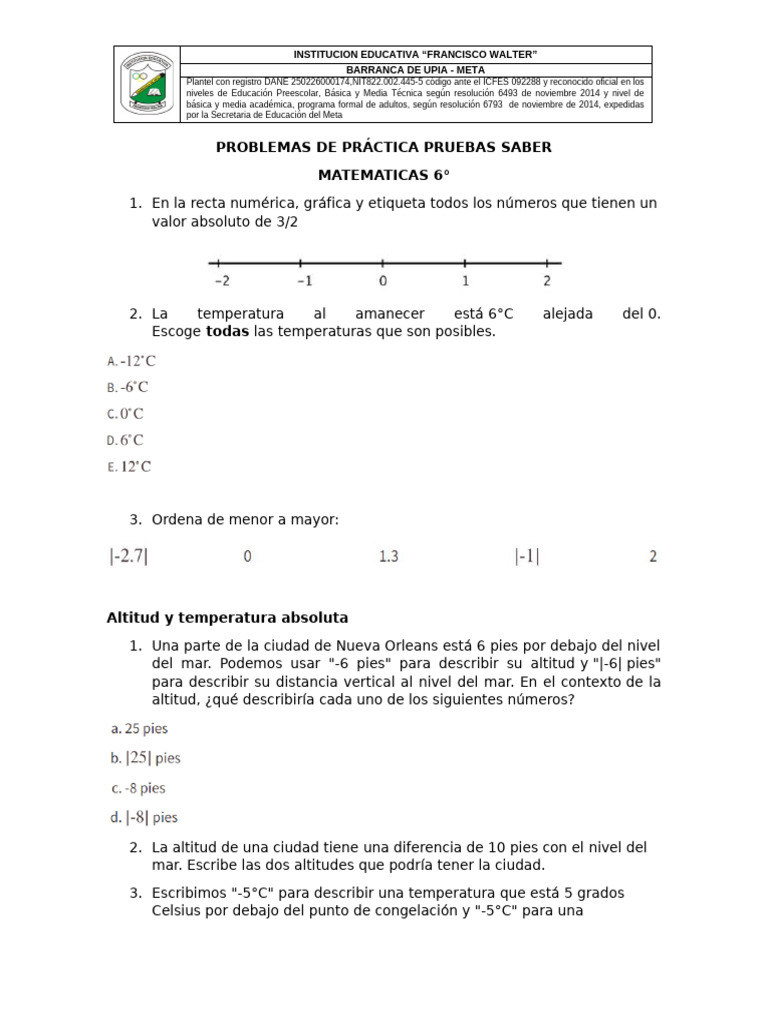 Problemas de Práctica Pruebas Saber 1 Per | PDF