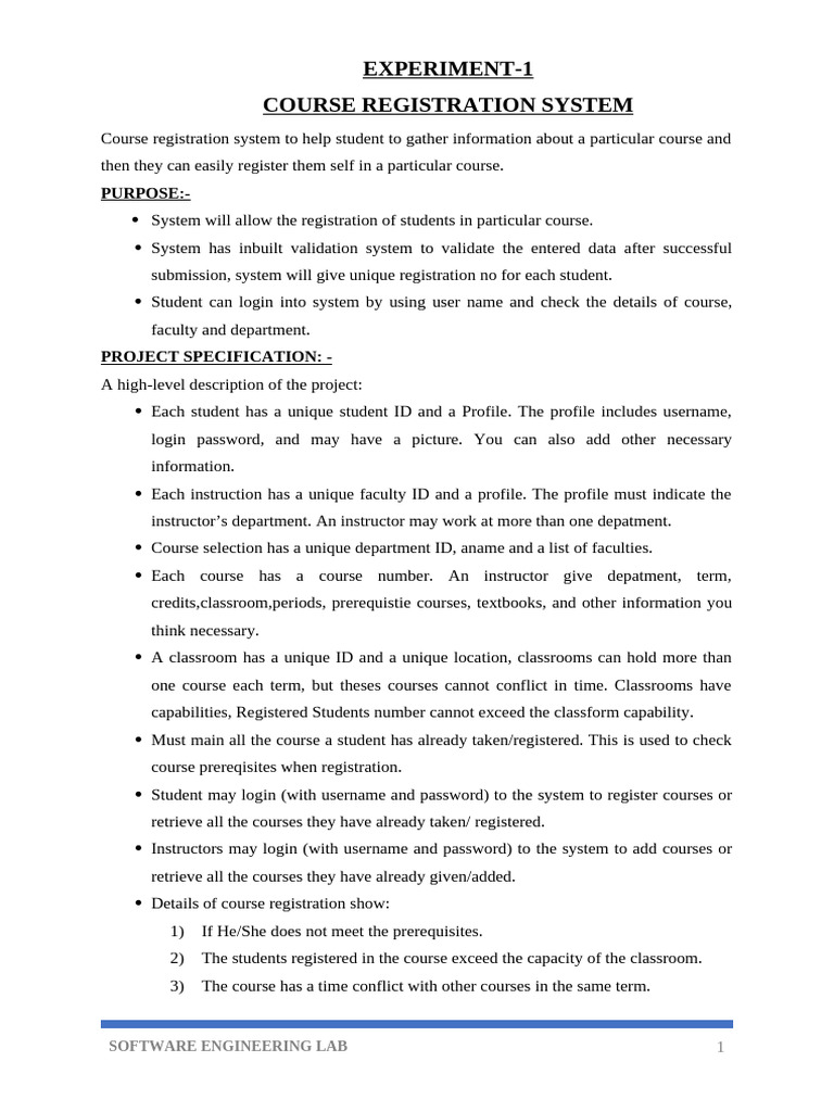 EXPERIMENT -1(COURSE REGISTRATION SYSTEM) | PDF
