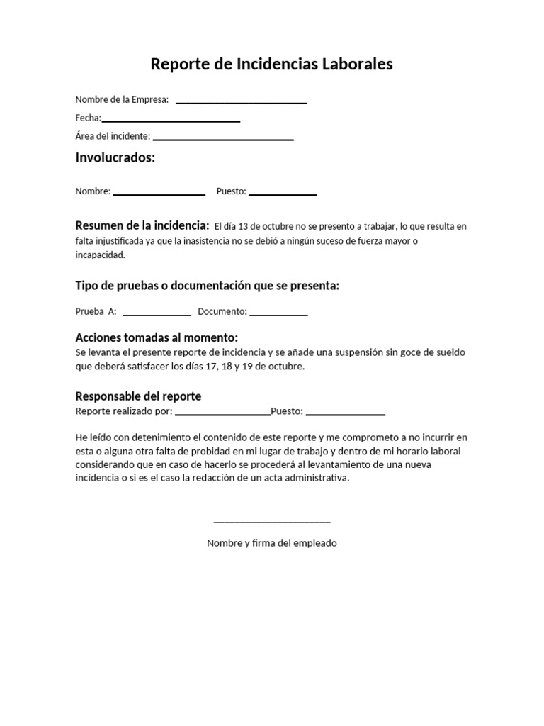 Reporte de Incidencia Laboral | PDF
