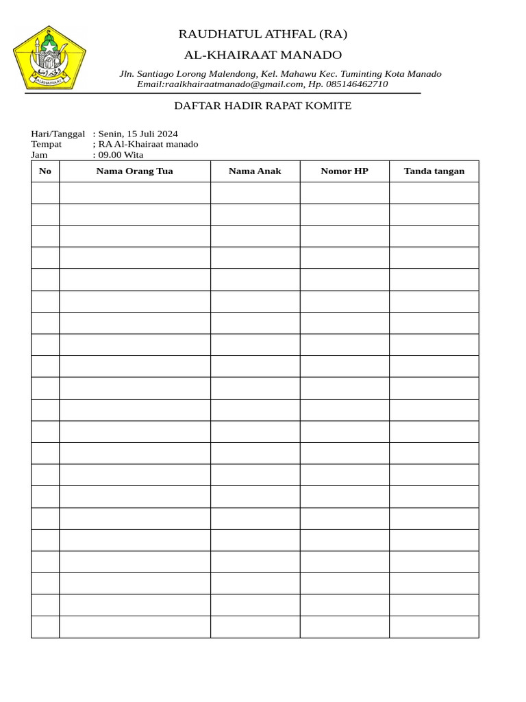 Daftar Hadir Rapat Komite | PDF