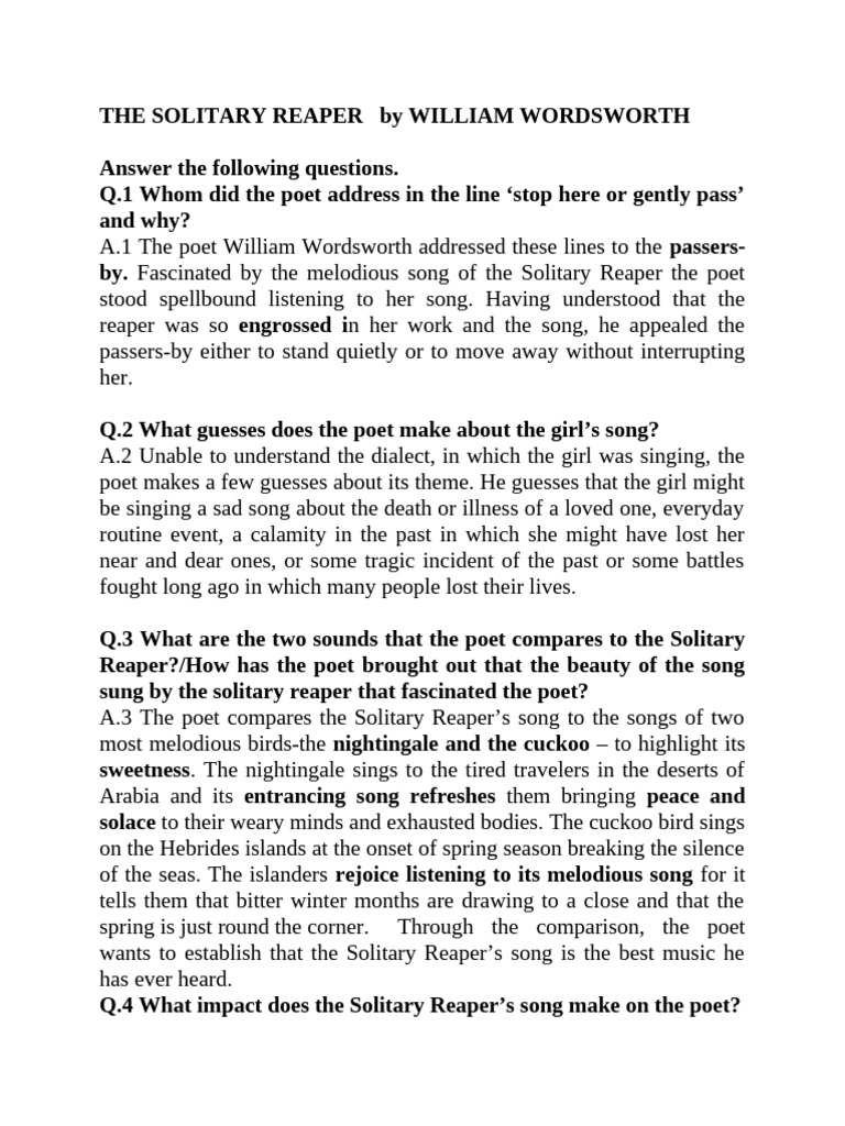 The Solitary Reaper by William Wordsworth | PDF