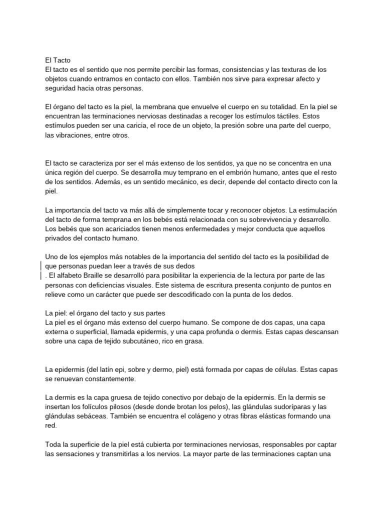 Partes y funciones del tacto en la mano | PDF | Piel | Cerebro