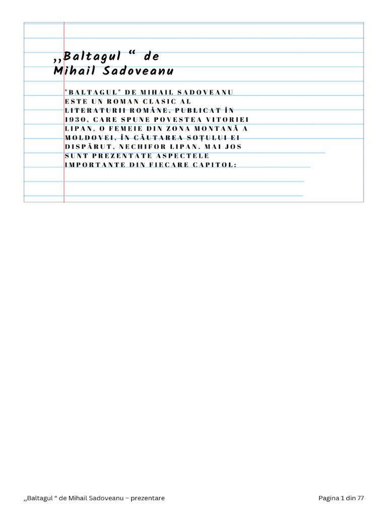 ,,baltagul " de Mihail Sadoveanu - Prezentare | PDF