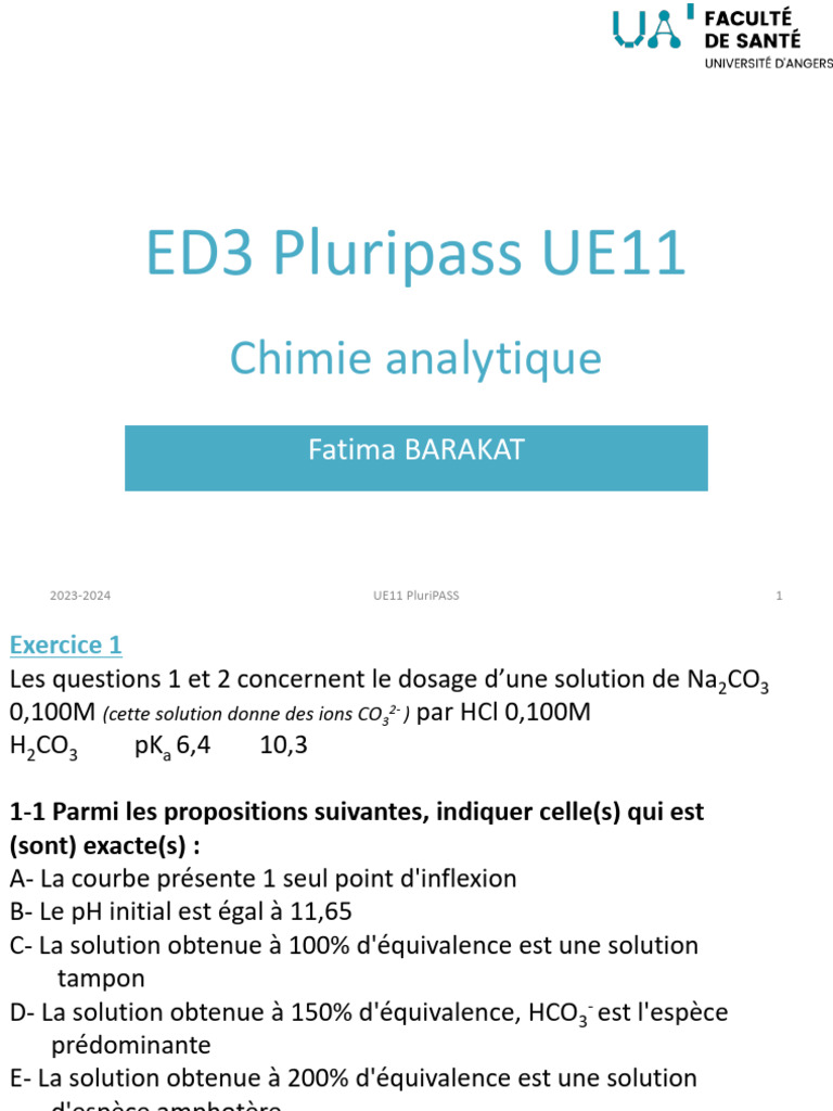 ED3-pp UE11 Chimie Analytique 2023-2024 | PDF
