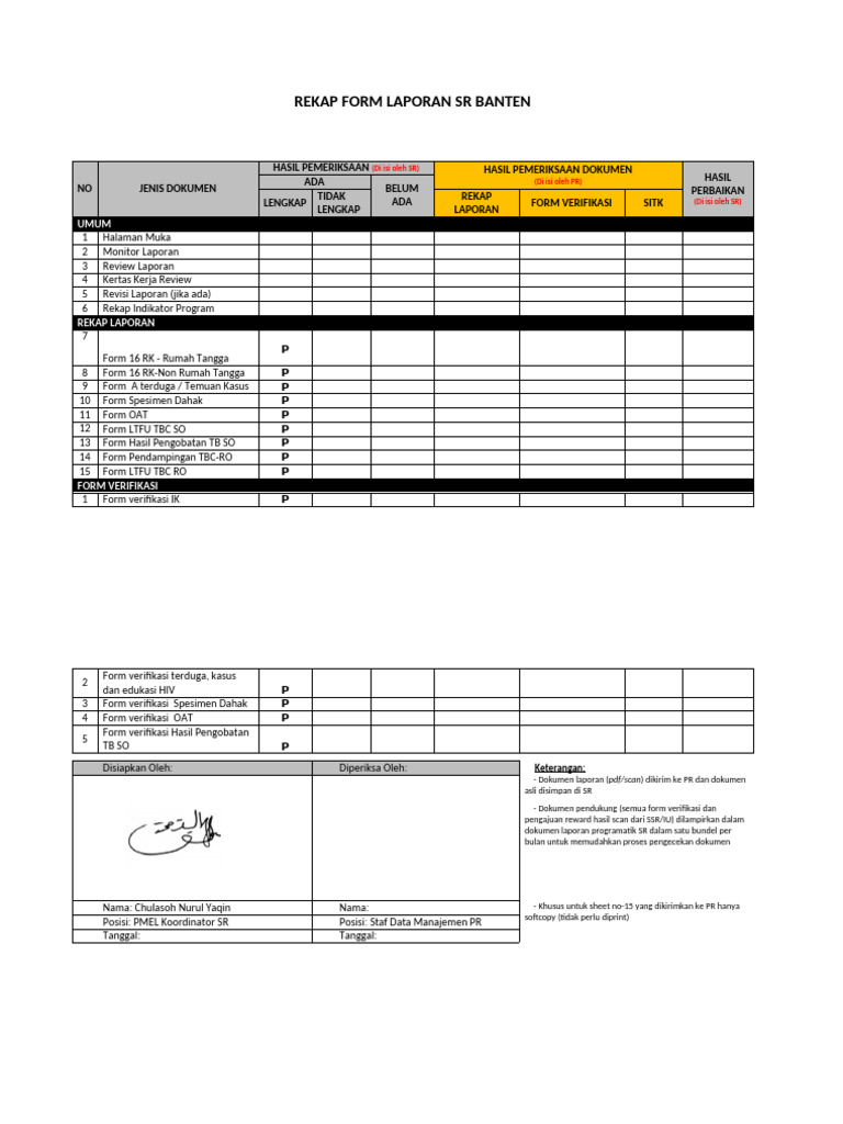 Rekap Form Laporan SR Banten | PDF