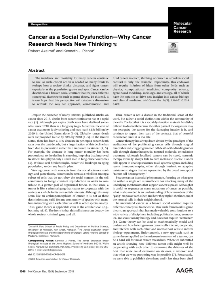 Cancer As Social Dysfunction | PDF