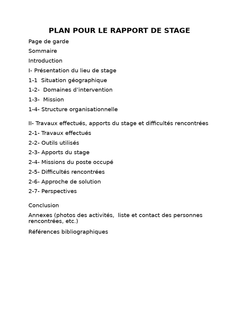 Plan Pour Le Rapport | PDF