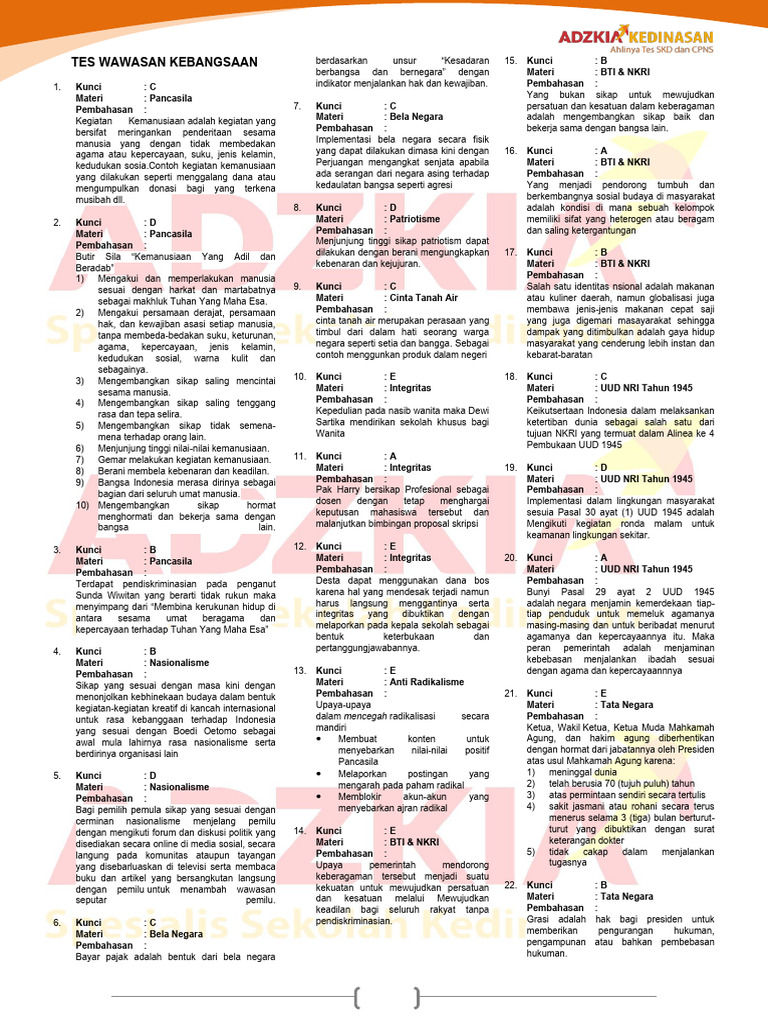 Kunci SKD Kedinasan 21 Jan 2024 | PDF