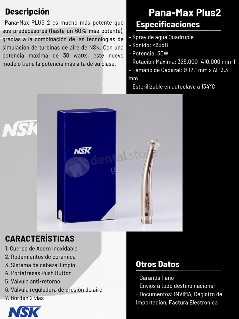 Ficha Tecnica Turbina de Alta Velocidad Pana Max Plus2 NSK | PDF