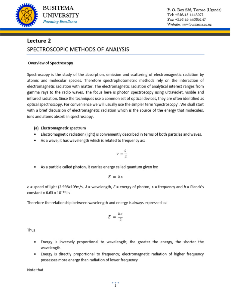 Lecture 2 - Spectroscopic Techniques | PDF | Spectroscopy | Technology ...