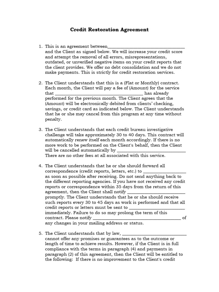 Credit Restoration Contract | PDF