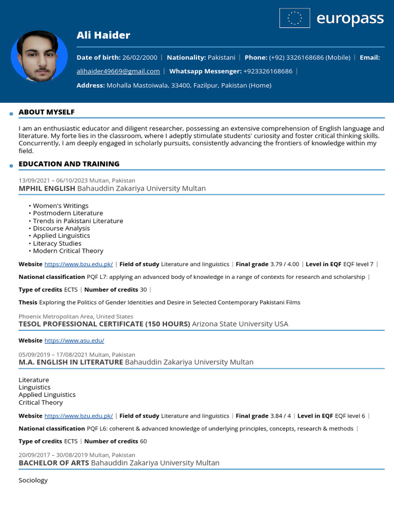 Ali Haider: About Myself | PDF