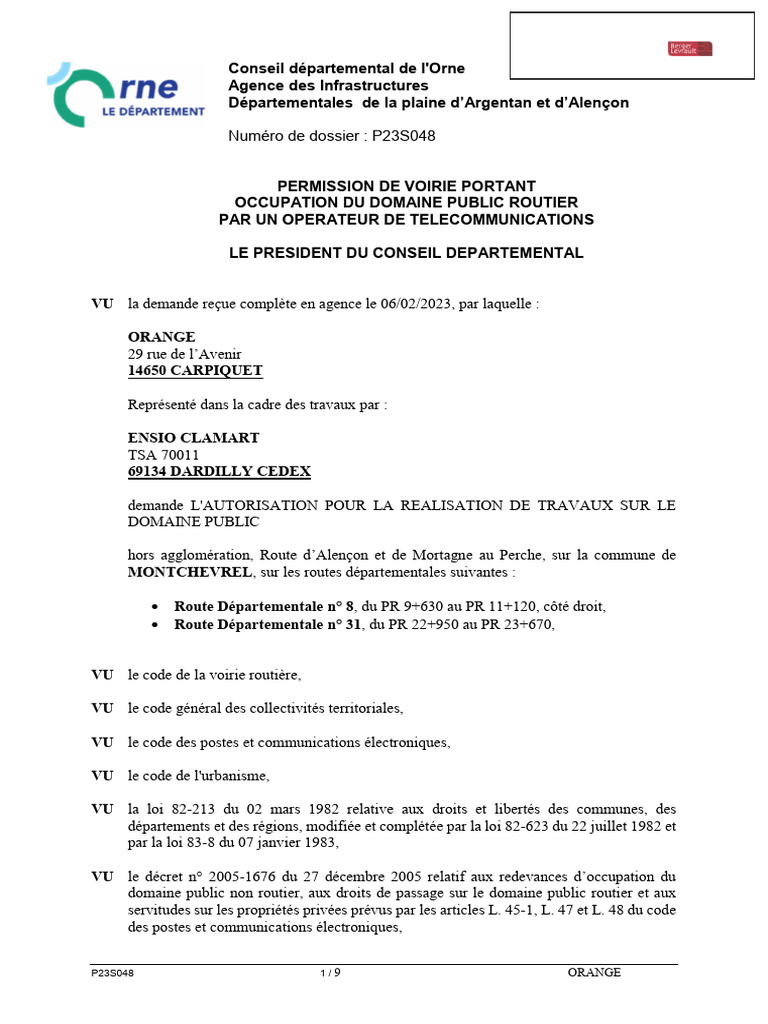 Numéro de Dossier: P23S048: VU Orange 14650 CARPIQUET | PDF